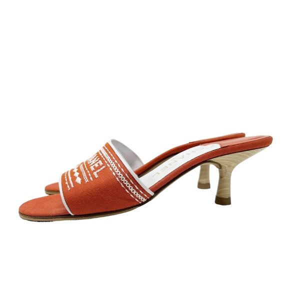 CHANEL | Shoes | Chanel Vintage Jacquard Logo Sandals 385 Us7 Orange ...
